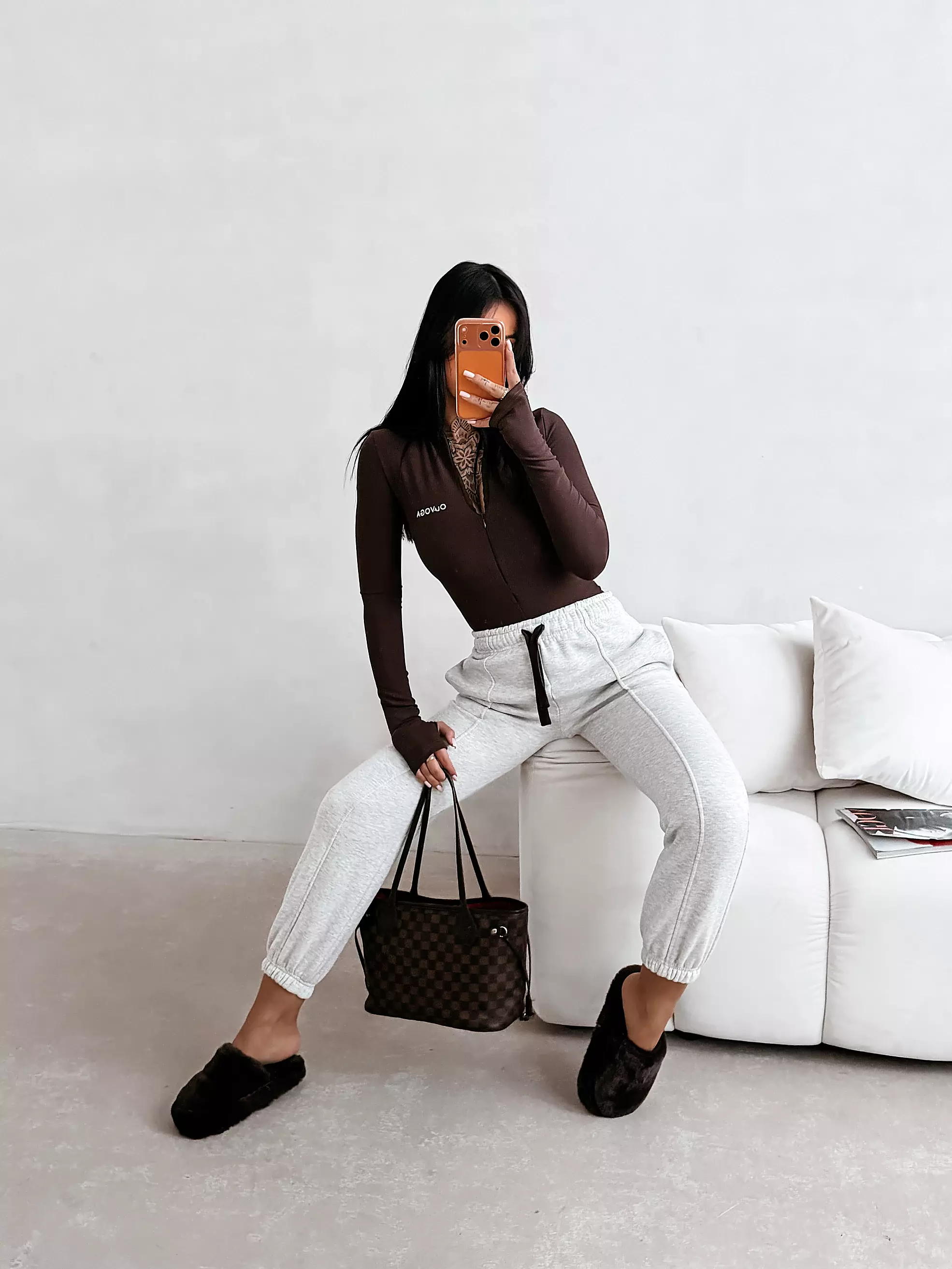 Women's body with stand-up collar OLAVOGA ESSENTIAL - Brown | S ...